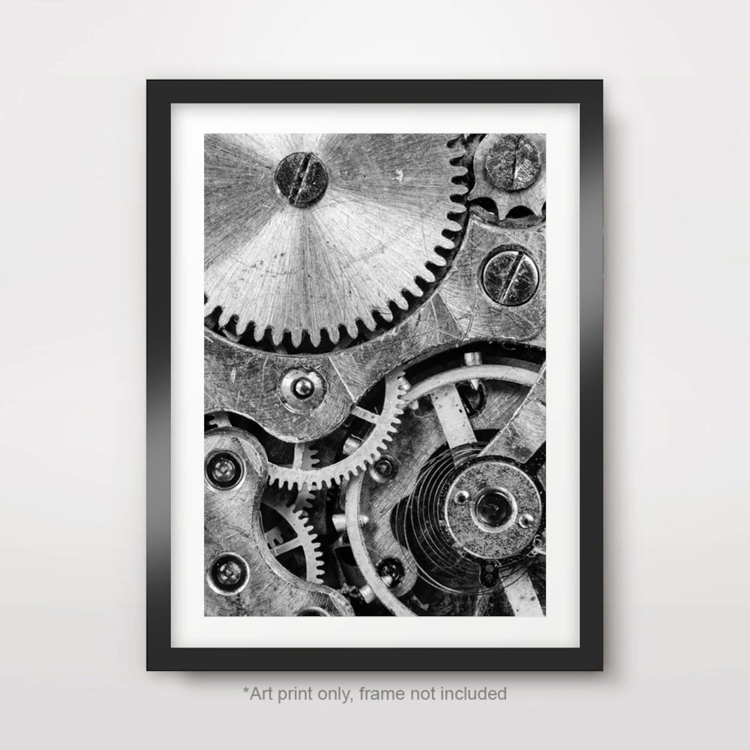 INDUSTRIAL Mechanical Gears Cogs Black and White ART PRINT Photography ...