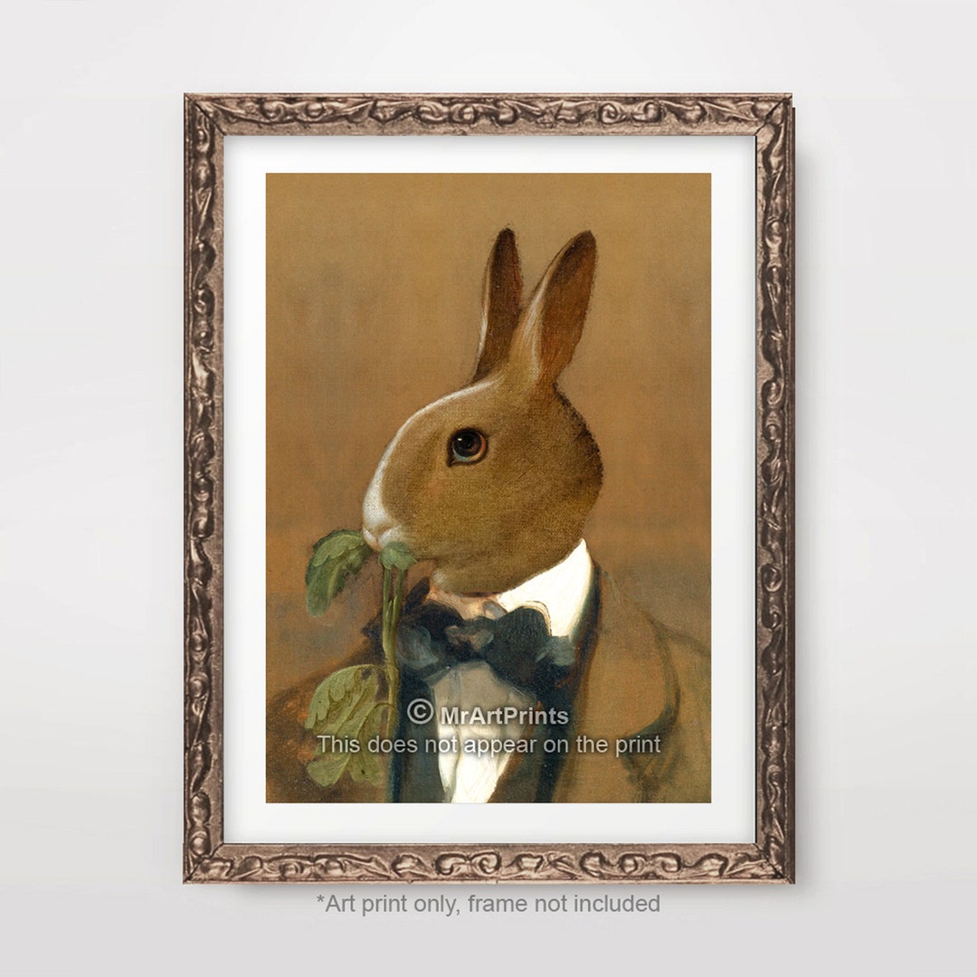 BUNNY Rabbit Painting Portrait ART PRINT Animal Dressed as a Person ...