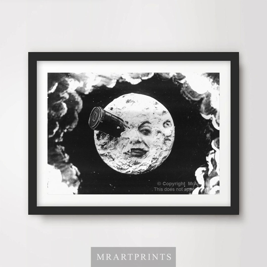 La Lune MOON Rocket Eye Face Black and White ART PRINT Celestial Outer ...