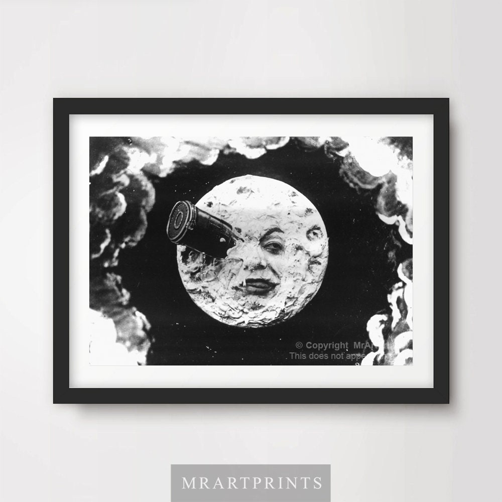 La Lune MOON Rocket Eye Face Black and White ART PRINT | Etsy