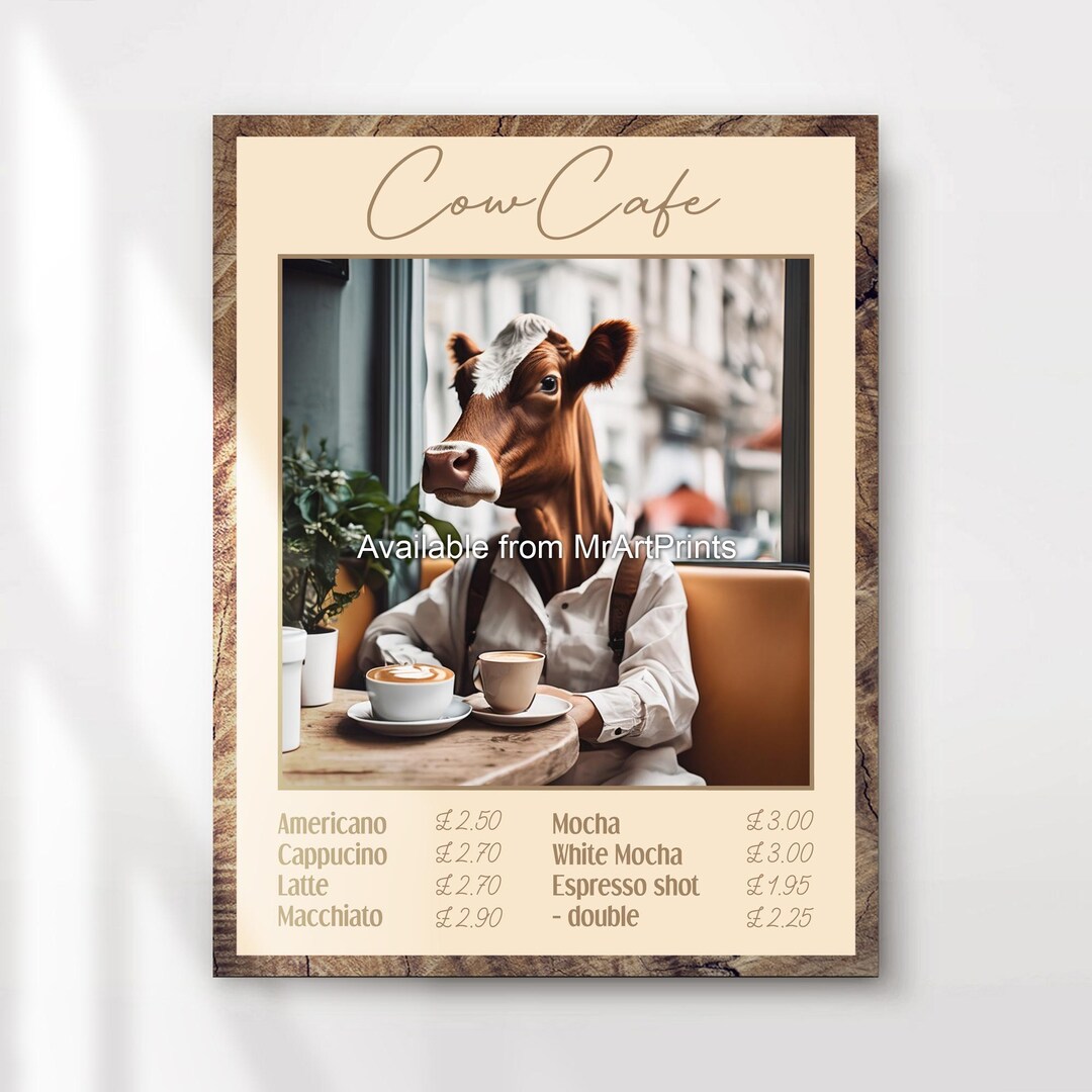 Cow Café Art Print | Quirky Coffee Animal Poster - Etsy
