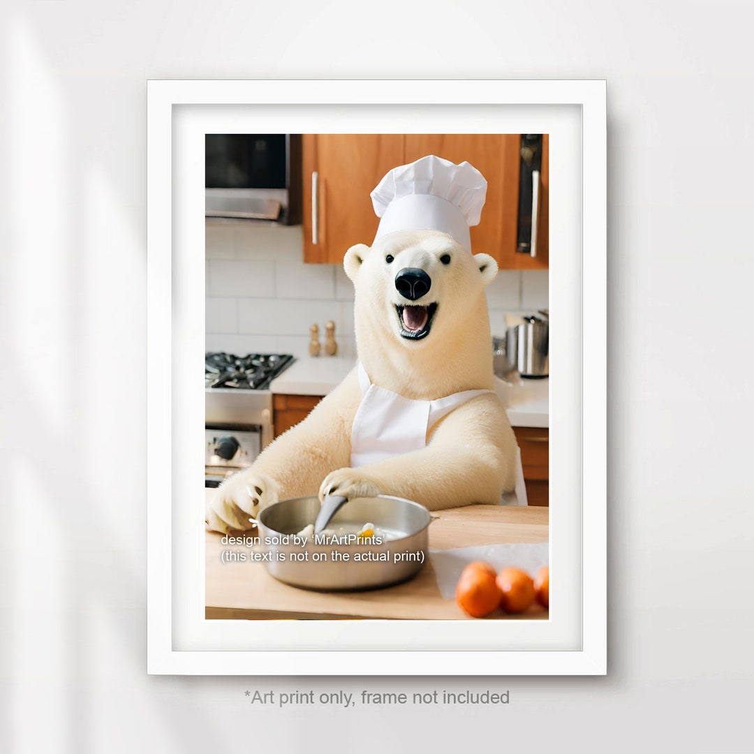 Polar Bear Chef Cute Funny Kitchen Cooking ART PRINT Poster Quirky ...