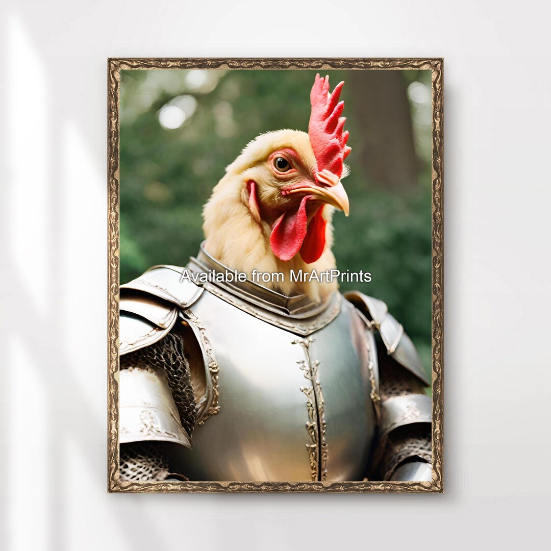 Medieval Knight Chicken Art Print Poster Wall Picture Funny Quirky ...