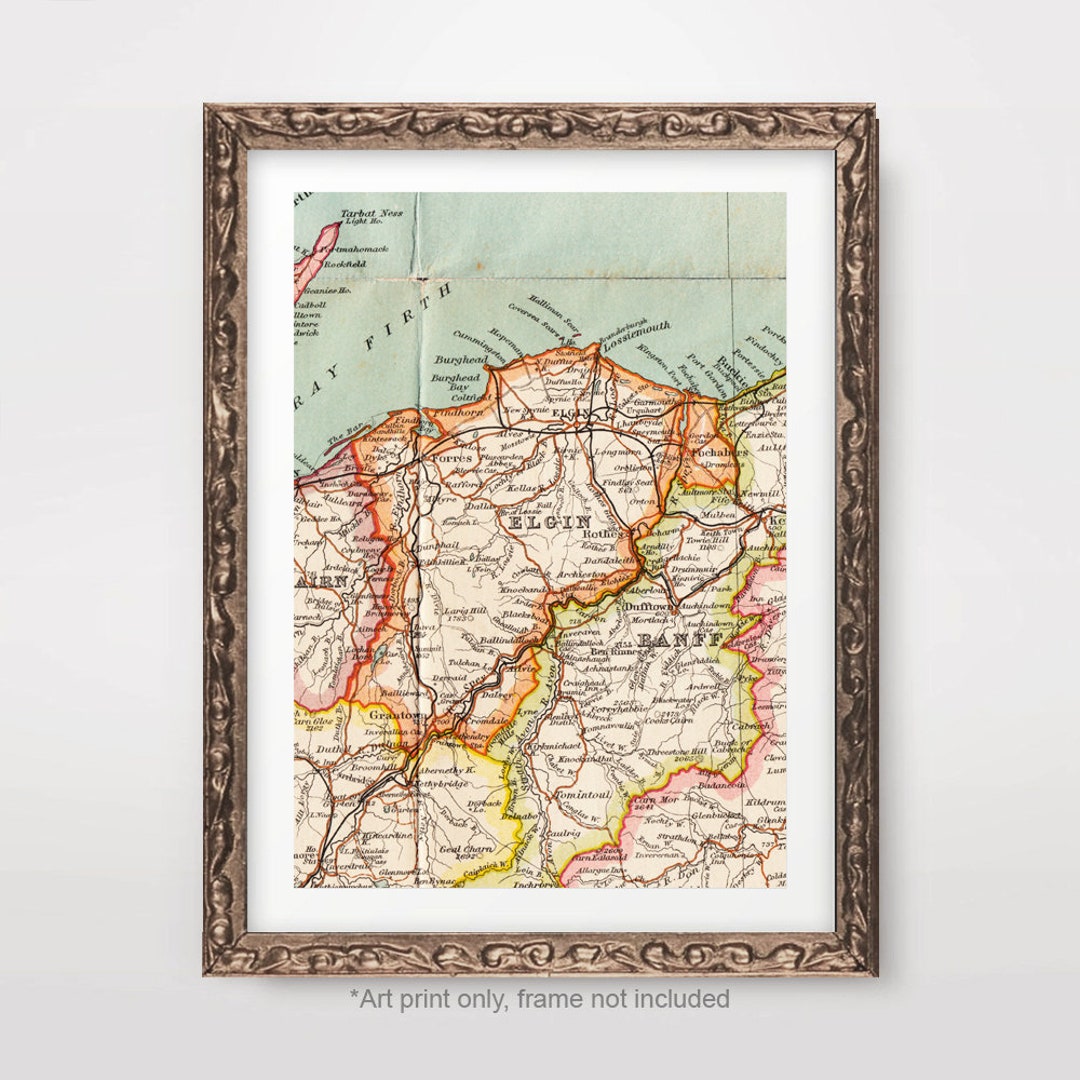 MORAY Elgin Local County MAP Chart Art PRINT 20th Century Scotland ...