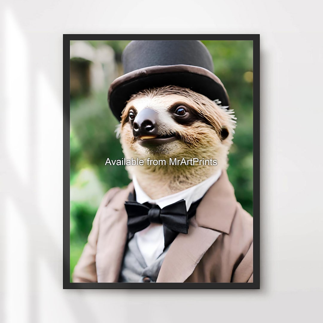 Sloth Wearing Top Hat Bow Tie Suit Art Print Poster Wall Picture Funny ...