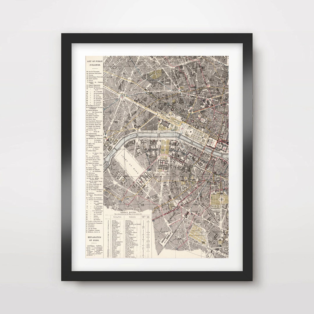 PARIS Parisian City Map Chart ART PRINT Vintage Antique - Etsy