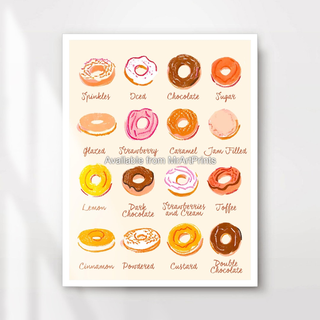 Donut Types Chart Art Print, Kitchen Food Poster - Etsy