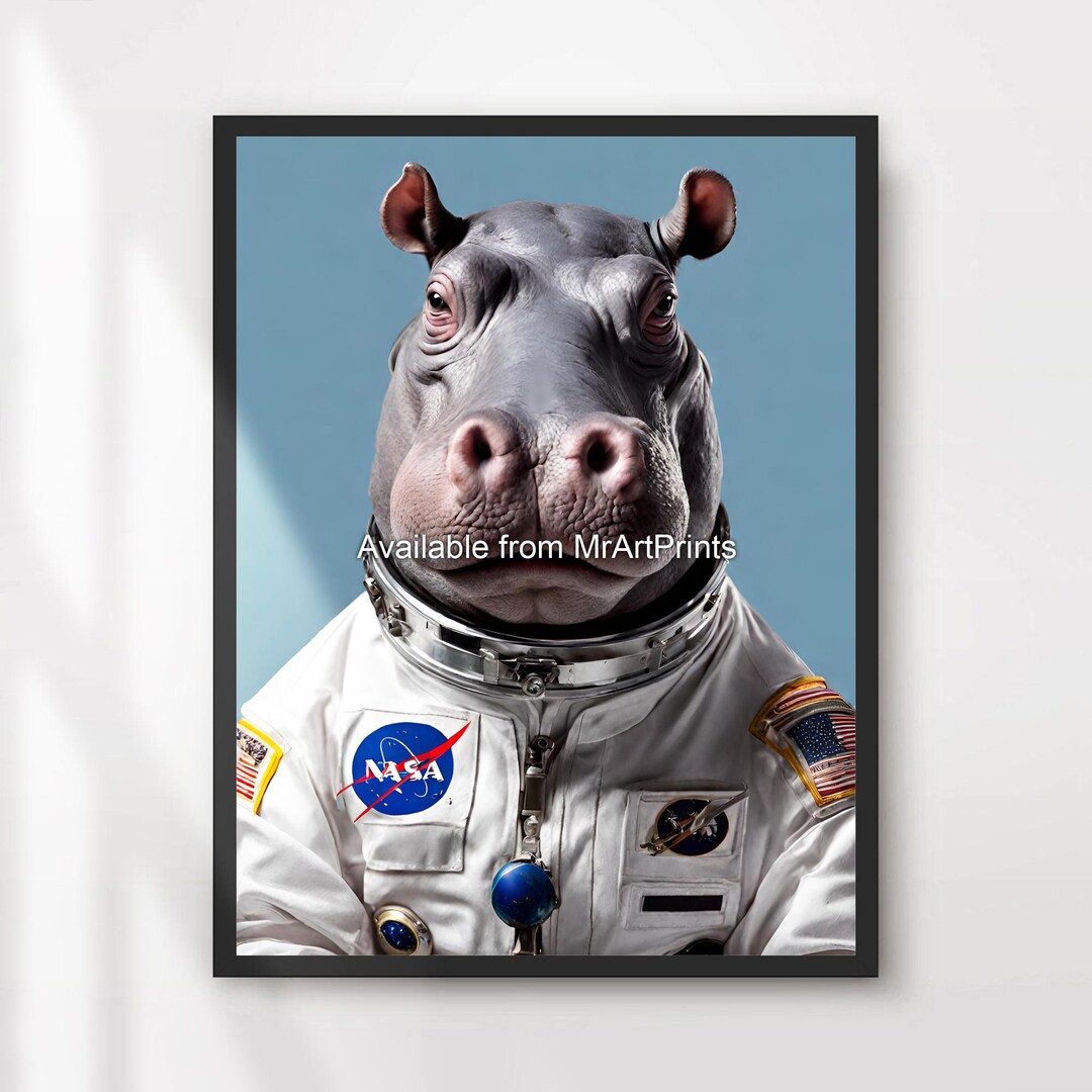 Hippo Hippopotamus Astronaut Outer Space Art Print Poster Wall Picture ...