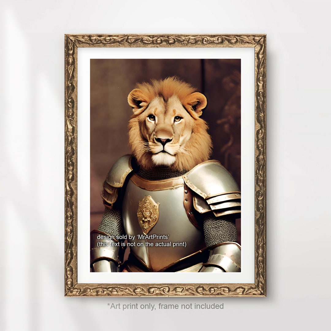 LION Animal Head Portrait ART PRINT Poster Medieval Knight Suit of ...