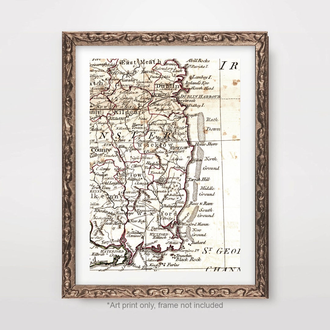 County WICKLOW Irish Map Chart ART PRINT Ireland Vintage Antique Poster ...