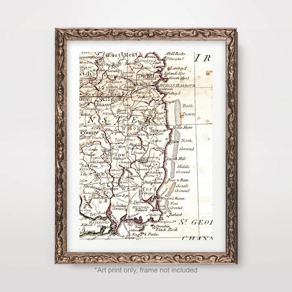 County WICKLOW Irish Map Chart ART PRINT Ireland Vintage | Etsy