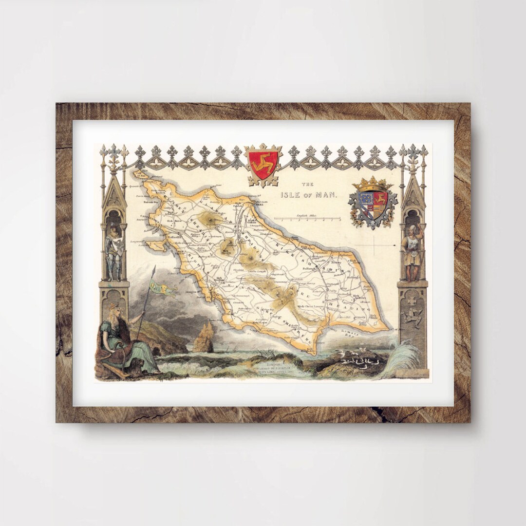 ISLE OF MAN Manx Map Art Print British Britain Uk Antique Vintage ...