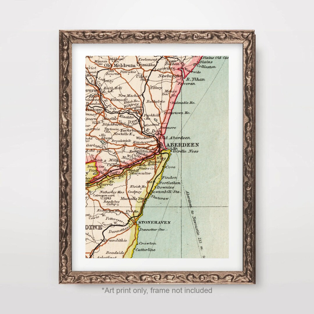 Aberdeen Scotland Vintage Map Print, Aberdeenshire Chart Art - Etsy