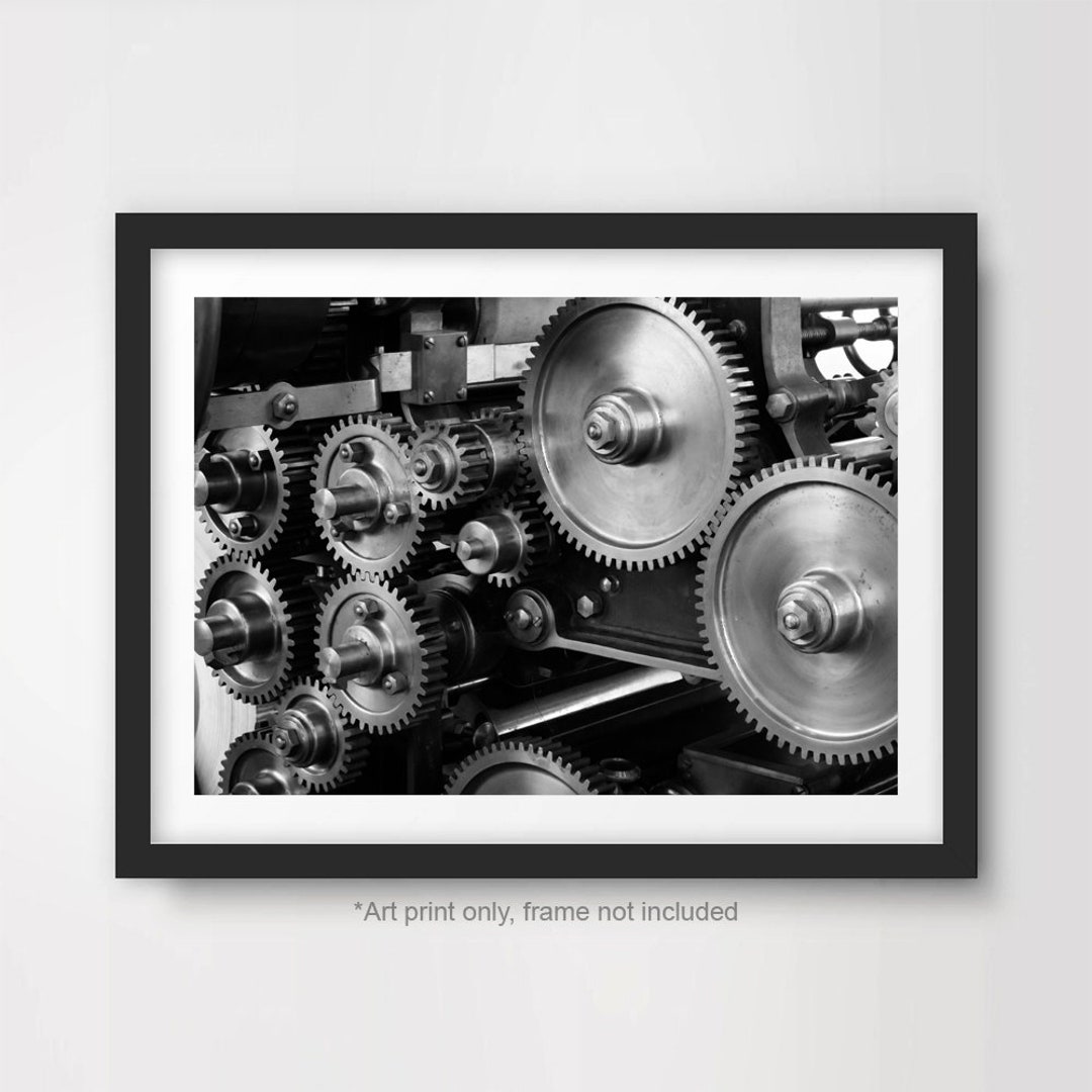 INDUSTRIAL Mechanical Gears Cogs Black and White ART PRINT Photography ...