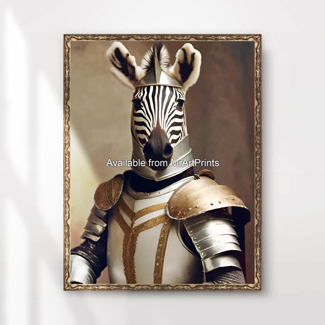 Medieval Knight Zebra Art Print, Funny Animal Portrait - Etsy