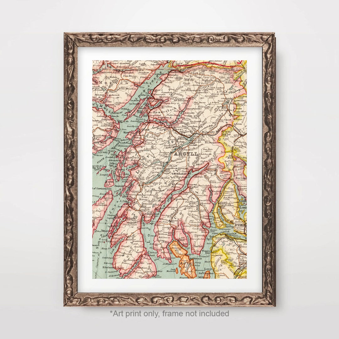 ARGYLL Local MAP Chart Art PRINT 20th Century Scotland Scottish Vintage ...