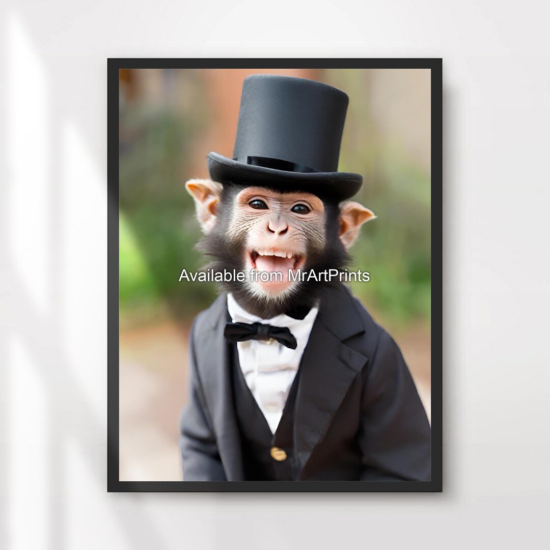 Monkey in Top Hat Art Print | Victorian Animal Portrait - Etsy