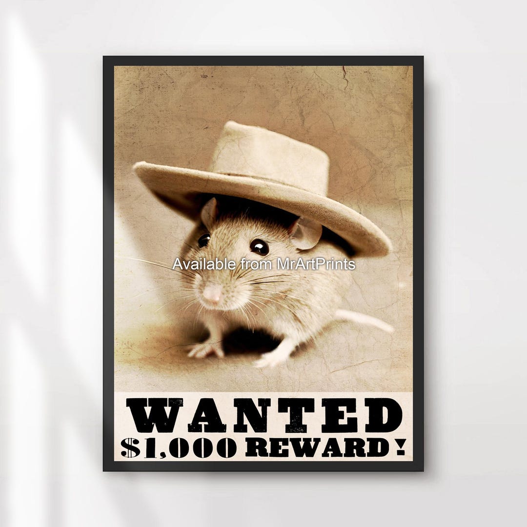 Cowboy Mouse Wanted Poster Funny Animal Portrait Wild West Art Print ...
