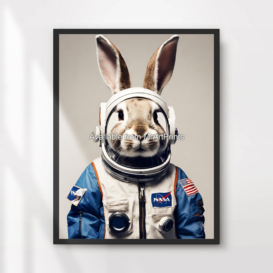 Rabbit Astronaut Outer Space Art Print Poster Wall Picture Quirky Funny ...