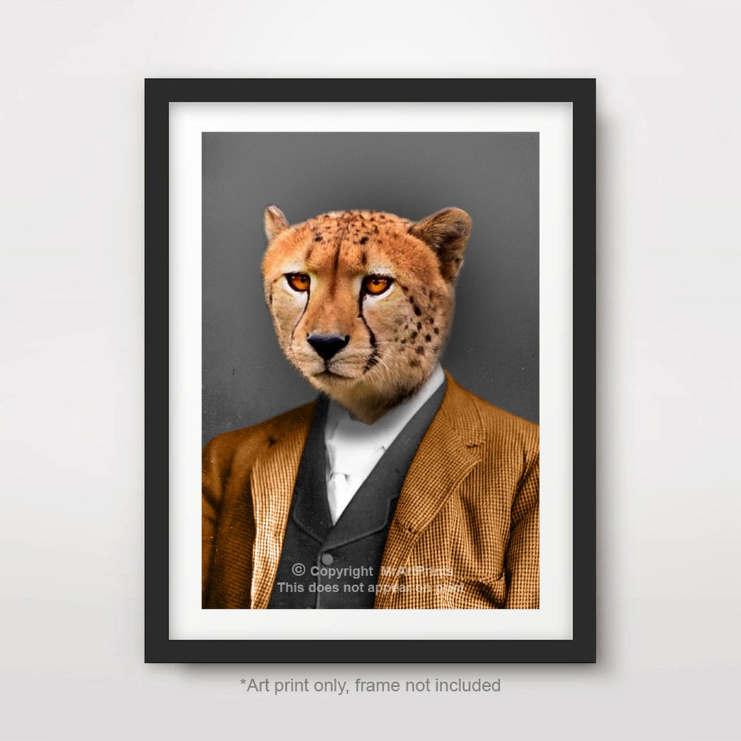 CHEETAH Portrait ART PRINT Animal Dressed as Person People Quirky Wall ...