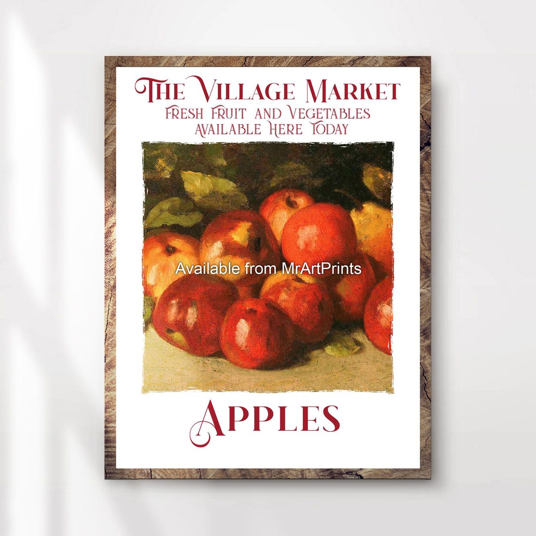Apples Painting Kitchen Art Village Fruit Market Poster Wall Picture ...