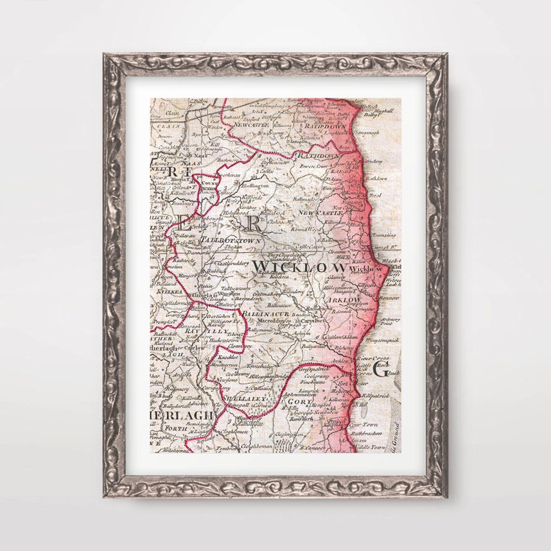WICKLOW Map ART PRINT Ireland Vintage Antique Irish County Wall Picture ...