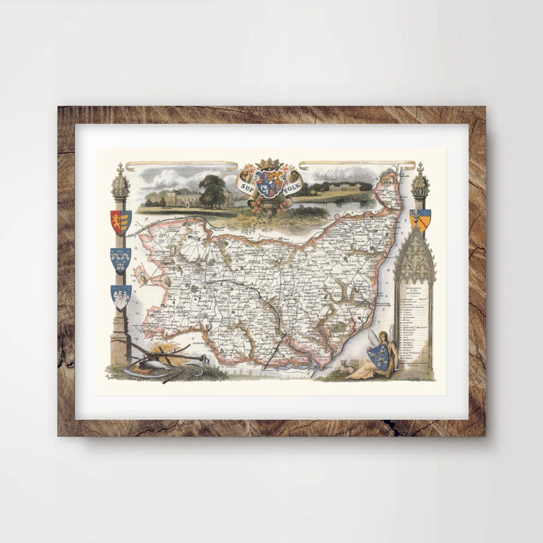 SUFFOLK County Map ART PRINT British Britain Uk Antique Vintage ...
