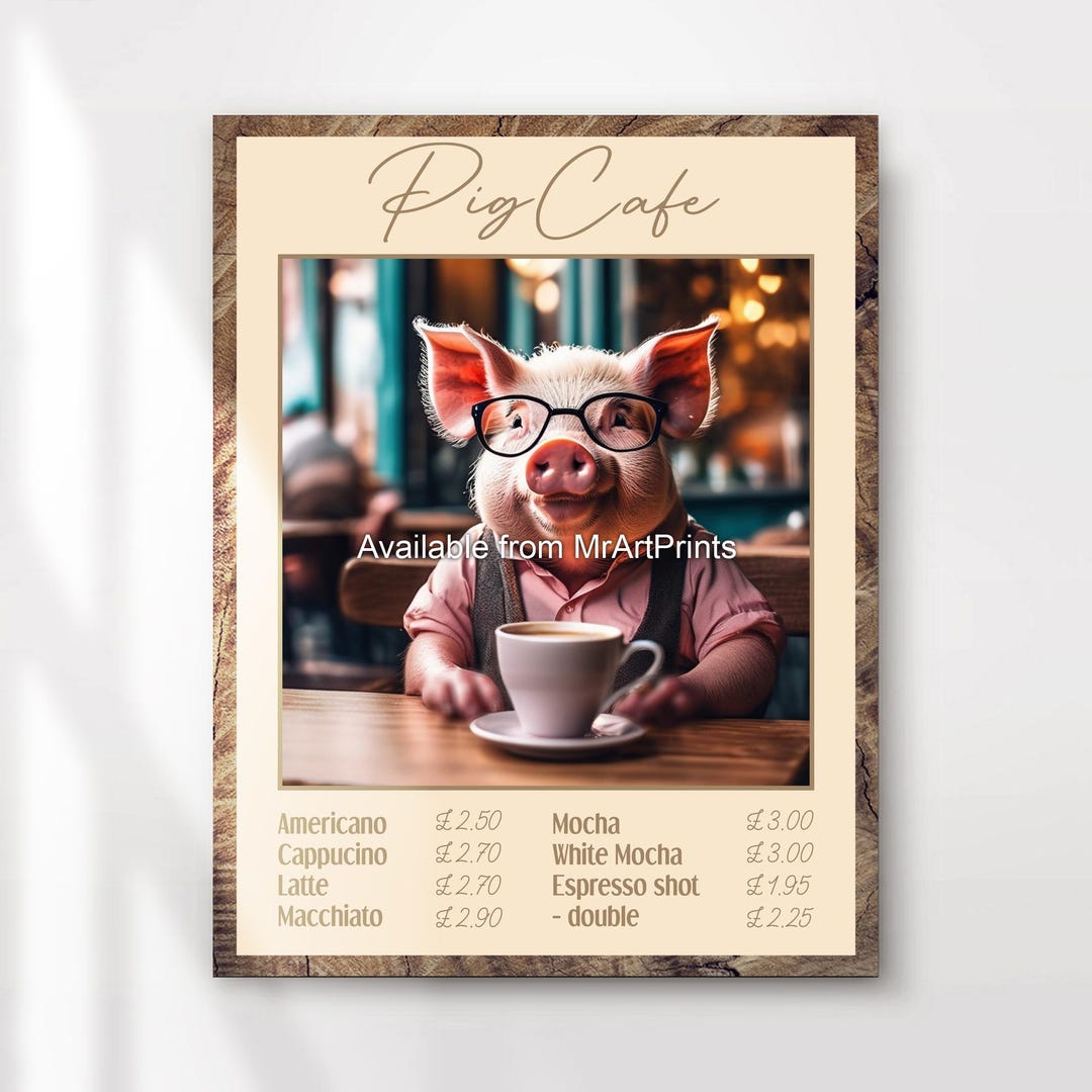 Pig Café Coffee Animal Art Wall Picture Print Poster Barista Espresso ...