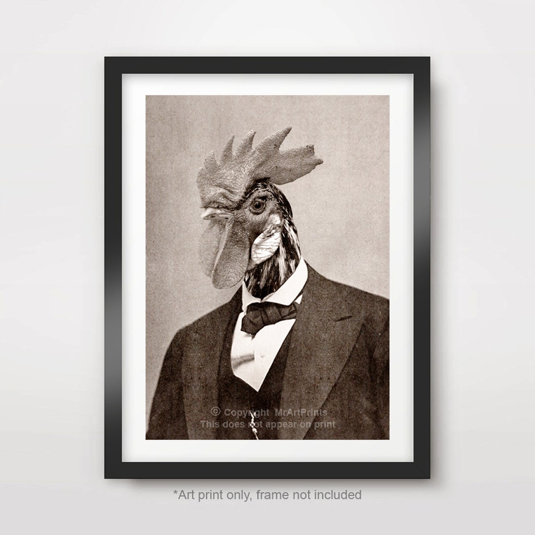 CHICKEN Rooster Portrait ART PRINT Animal Dressed as a Person People ...