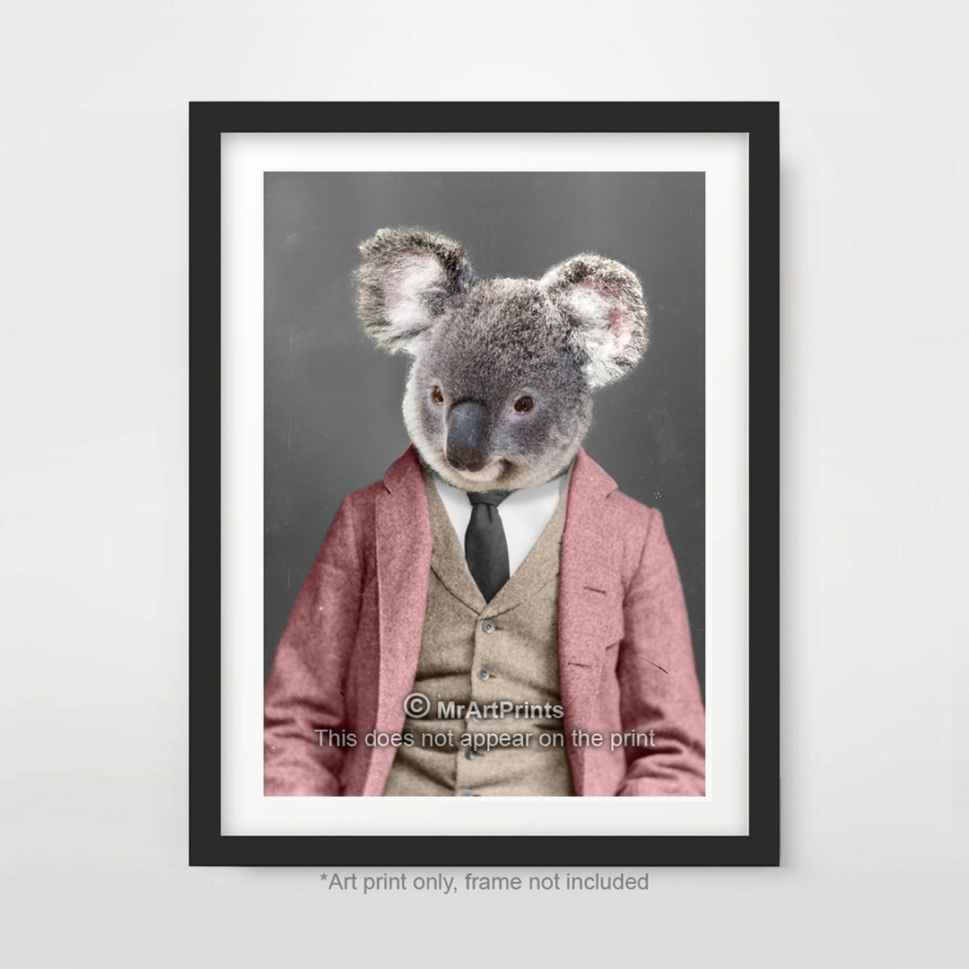 KOALA Portrait ART PRINT Animal Dressed as a Person People Quirky Wall ...