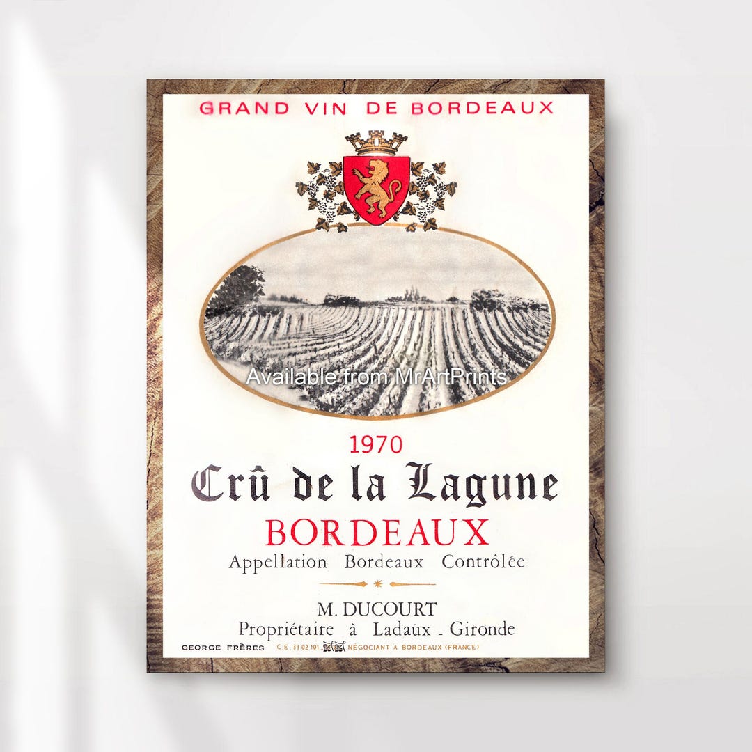 Bordeaux Vintage Wine Label French Pub Bar Kitchen Art Wall Picture ...