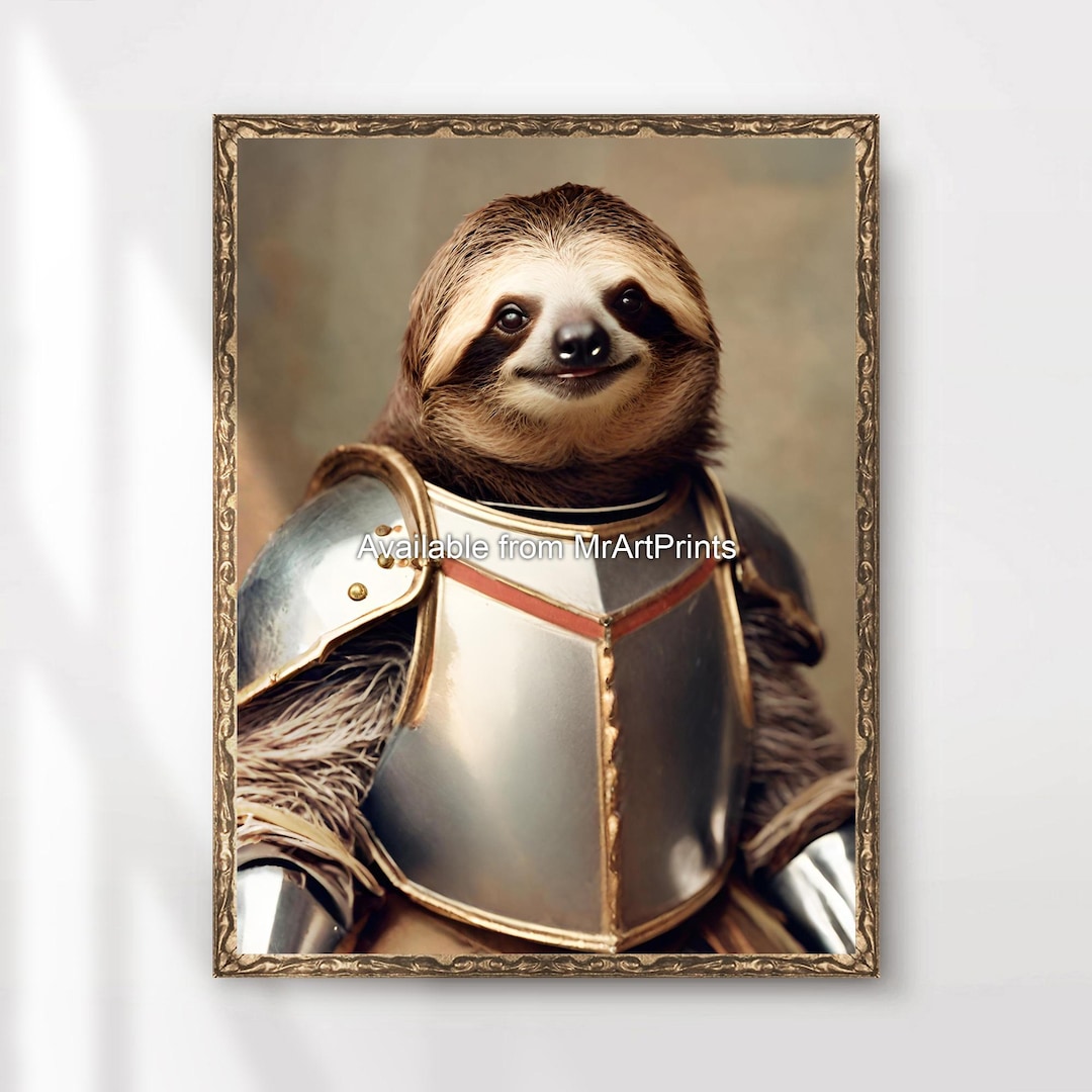 Medieval Knight Sloth Art Print Poster Wall Picture Funny Quirky Animal ...