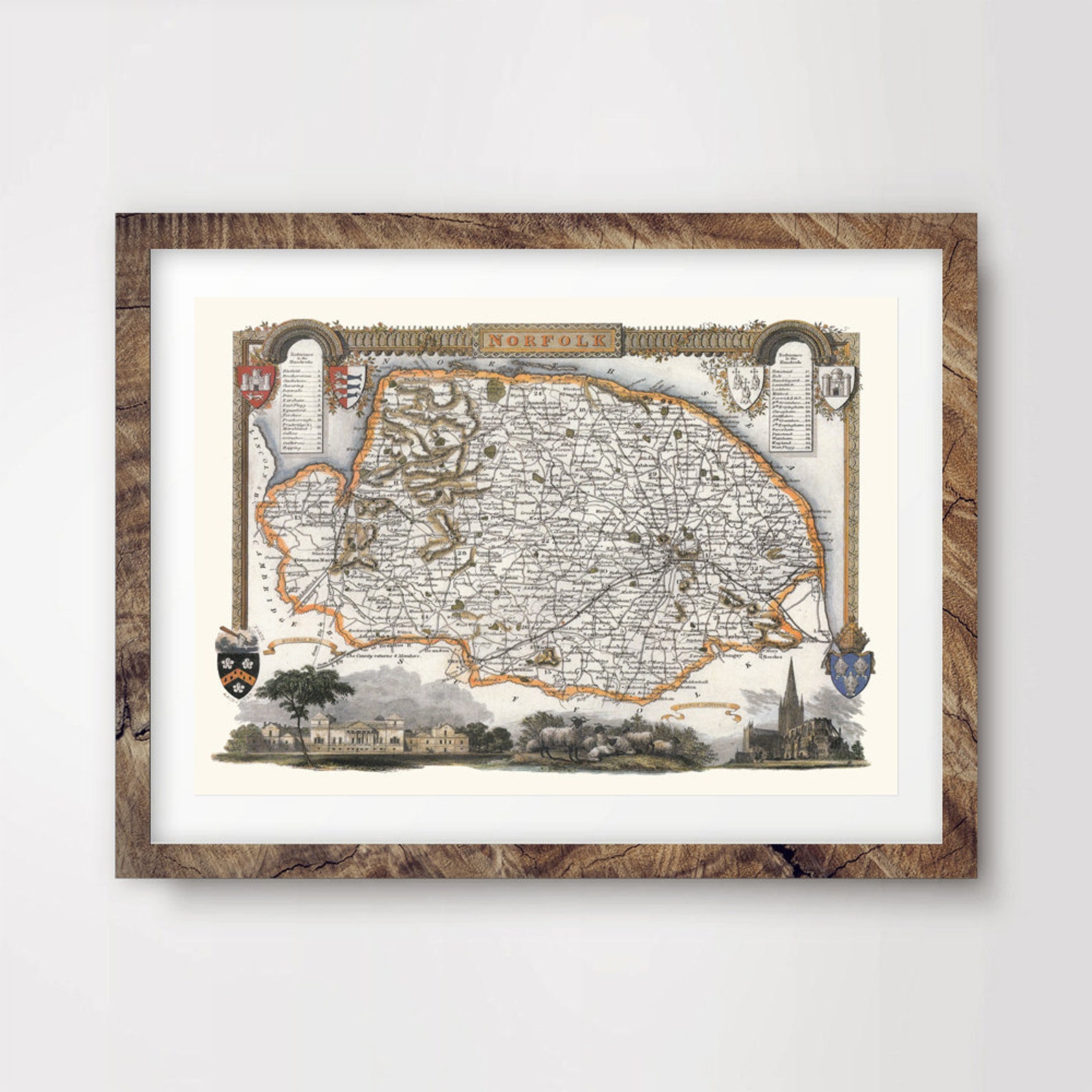 NORFOLK County Map ART PRINT British Britain Uk Antique - Etsy UK