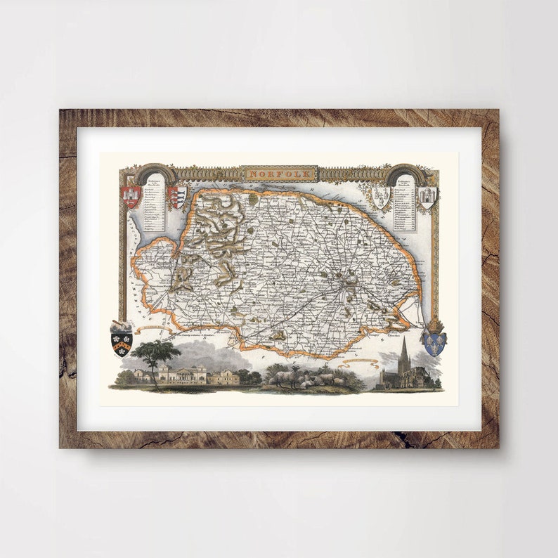 NORFOLK County Map ART PRINT British Britain Uk Antique - Etsy UK
