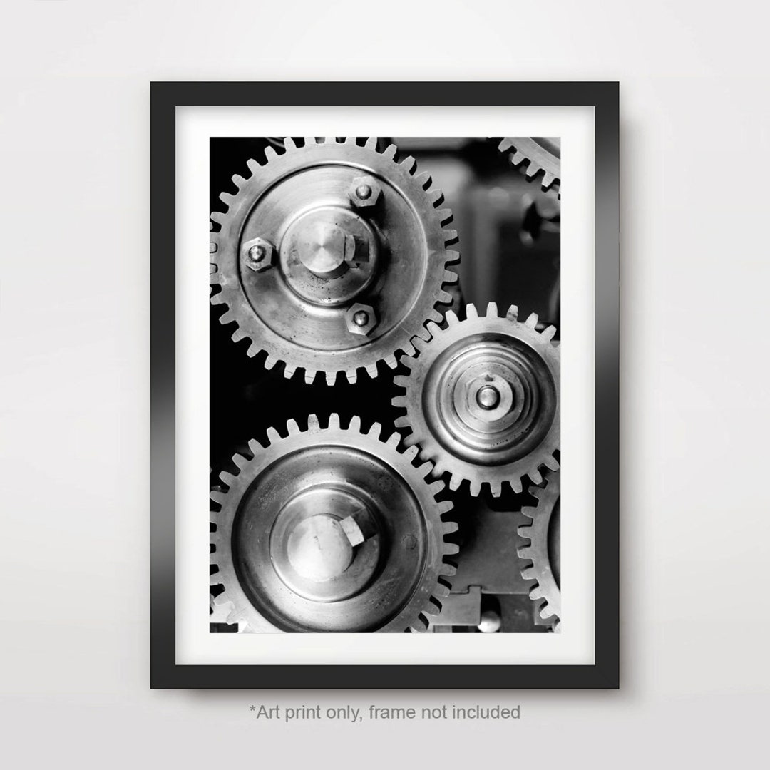 INDUSTRIAL Mechanical Gears Cogs Black and White ART PRINT Photography ...