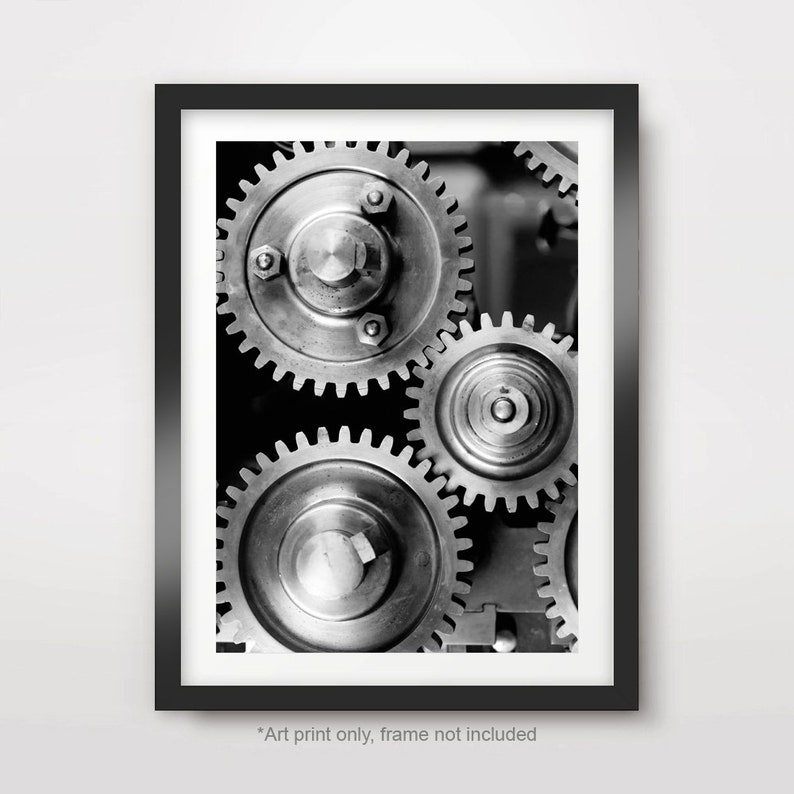 INDUSTRIAL Mechanical Gears Cogs Black and White ART PRINT - Etsy