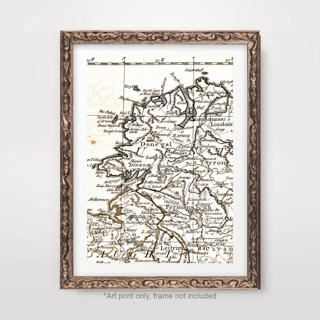 County DONEGAL Irish Map Chart ART PRINT Ireland Vintage Antique Poster ...