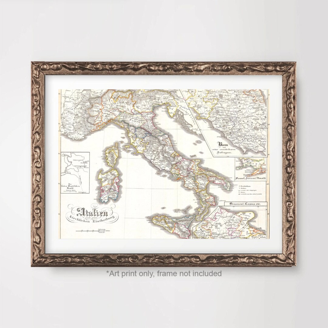 ITALY Italia Italian Country Map Chart ART PRINT Yr 1850 Vintage ...