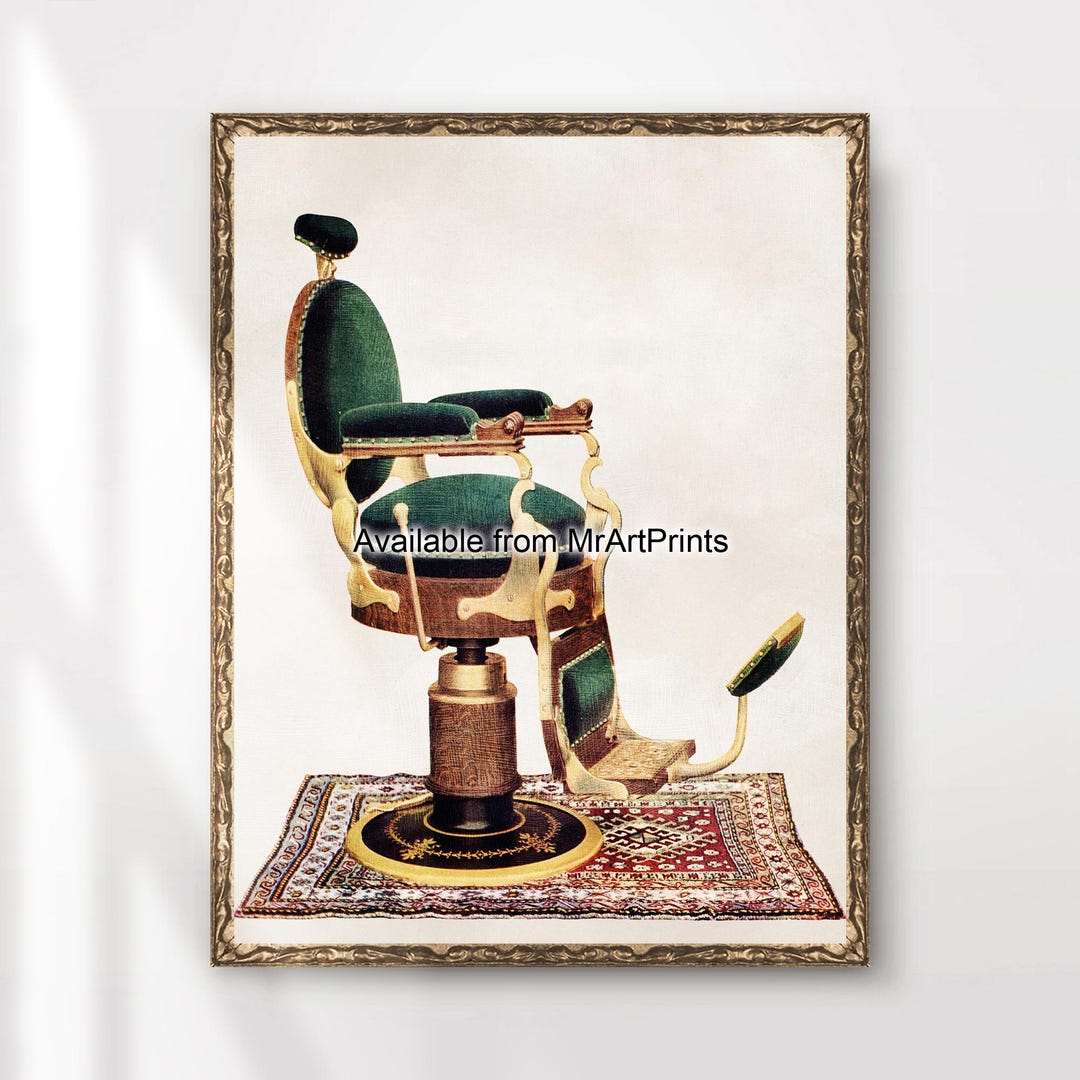 Green Antique Victorian Barber Shop Chair Art Print Poster Wall Picture ...