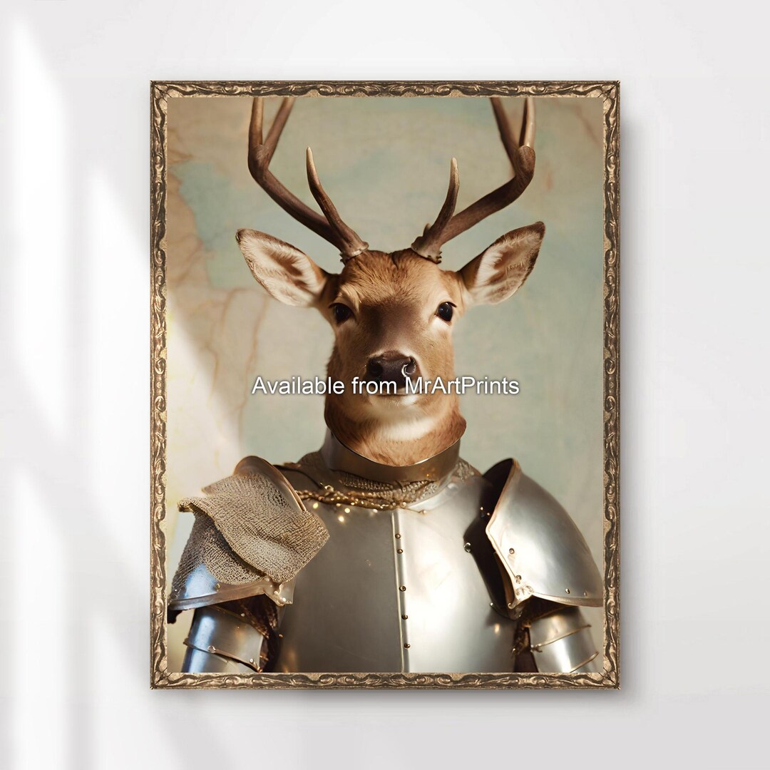 Medieval Knight Stag Art Print Poster Wall Picture Funny Quirky Animal ...