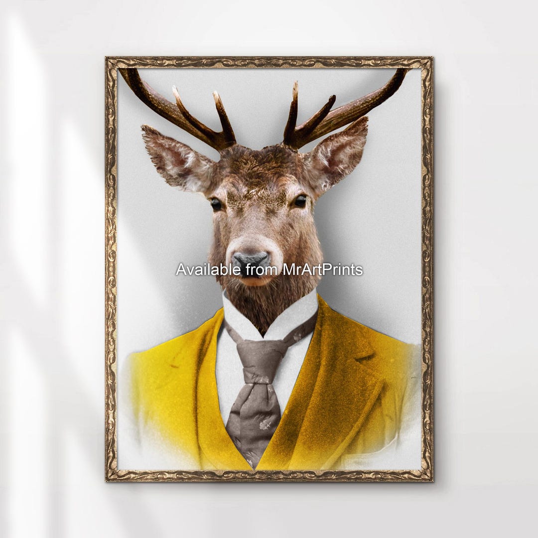 Stag Portrait Art Print | Funny Animal in Clothes Poster - Etsy