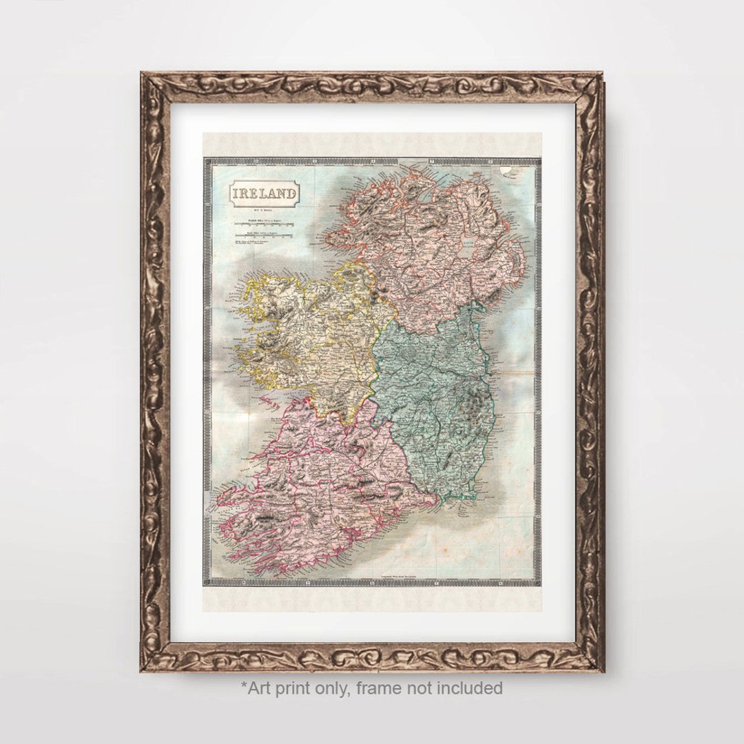 IRELAND Irish Country Map Chart ART PRINT Year 1850 Vintage Antique ...