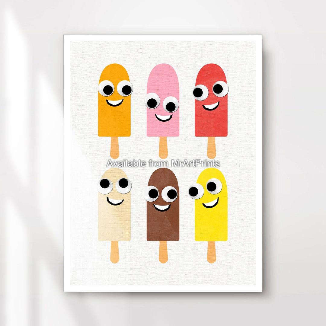 Kitchen Cute Ice Lollies Art Googly Eyes Wall Picture Print Poster Fun ...