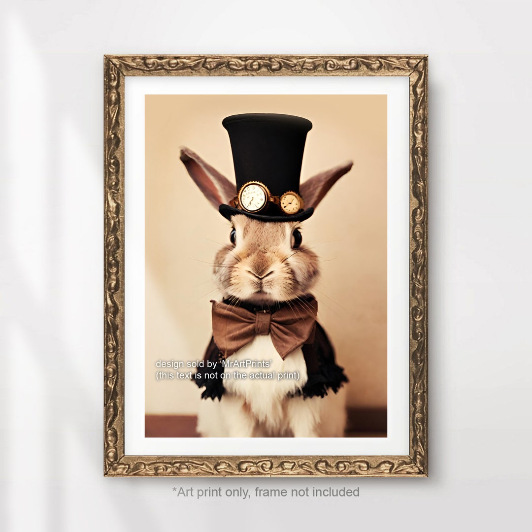 Steampunk Bunny Rabbit Animal Head Portrait ART PRINT Poster Dressed as ...
