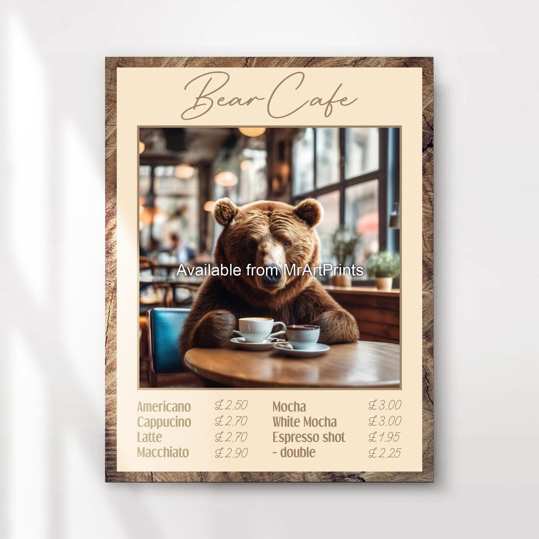 Bear Cafe Art Print, Coffee Animal Poster, Quirky Barista Decor - Etsy