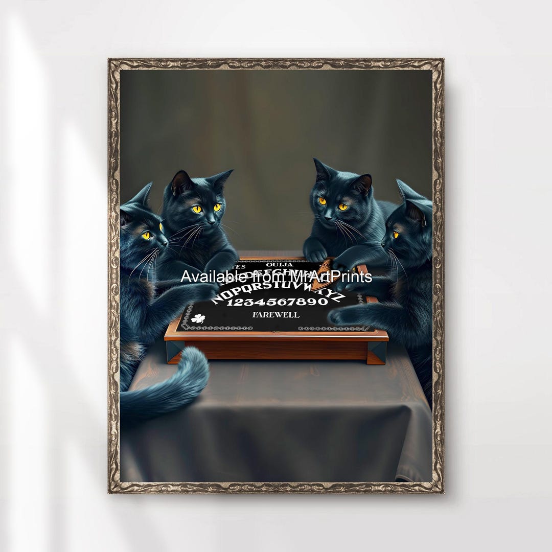 Black Cats Playing Ouija Board Gothic Art Print Poster Wall Picture ...