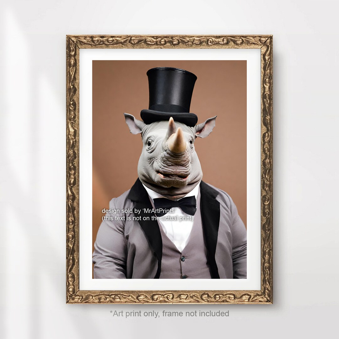 RHINO Victorian Animal Head Portrait ART PRINT Poster Top Hat - Etsy