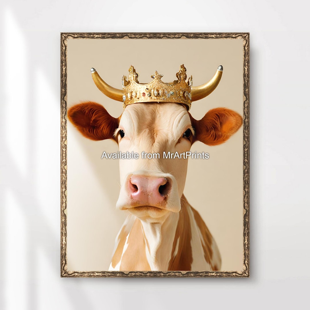Gold Cow Glam Art Print Poster Wall Picture Royal Animal Wearing a ...