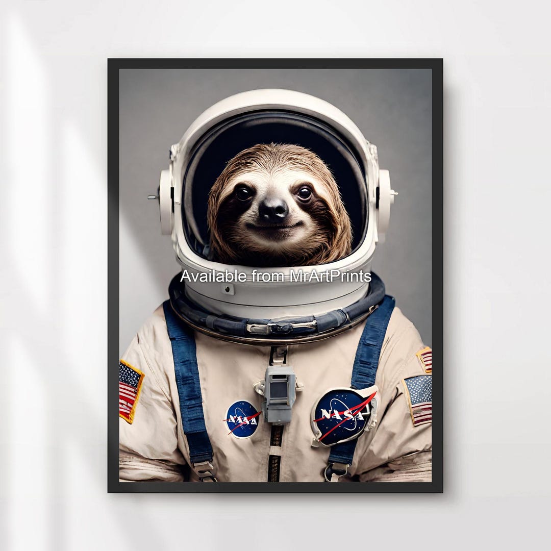 Sloth Astronaut Outer Space Art Print Poster Wall Picture Quirky Funny ...