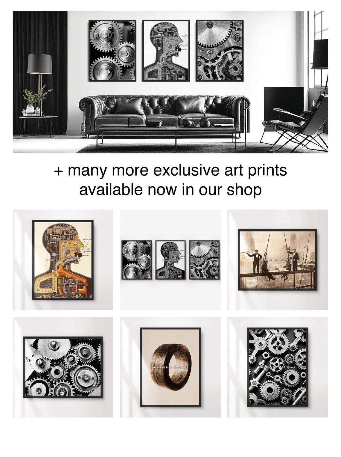 Black White Mechanical Cogs Gears Industrial Style Decor Art Print ...